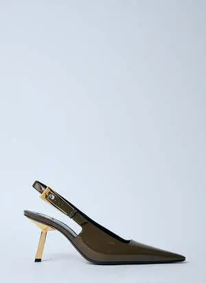 Saint Laurent Patent Leather Slingback Pumps With Gold-tone Heel - Brown