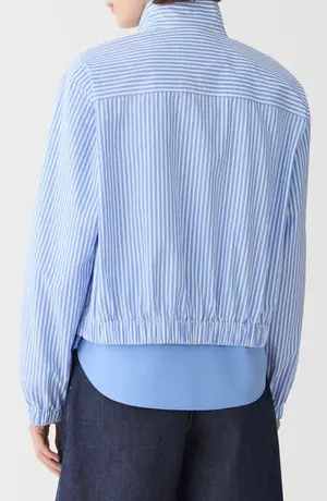 Lafayette 148 New York Stripe Cotton Zip-front Bomber Jacket