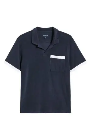Mack Weldon Johnny Collar Terry Cloth Pocket Polo - Night Sky