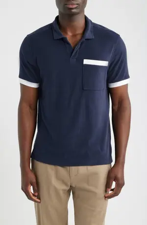Mack Weldon Johnny Collar Terry Cloth Pocket Polo - Night Sky