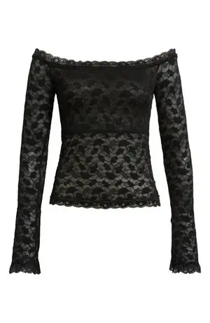 Princess Polly Mocha Pella Lace Off-the-shoulder Top