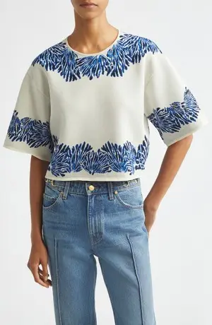 Ulla Johnson Alara Jacquard Knit Top - Ocean