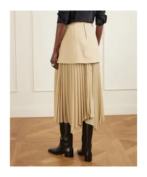 Veronica Beard Patricka Asymmetric Layered Pleated Woven Skirt