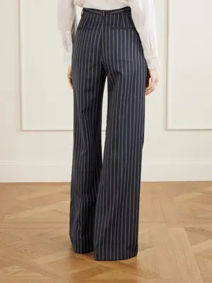 NILI LOTAN Rivers Striped Wool Wide-leg Pants - Navy
