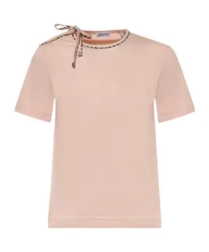 Burberry Checked-trim Tie-neck Knitted Top
