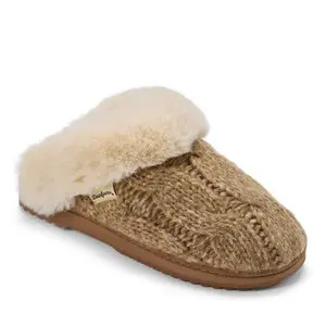 DEARFOAMS Nicki Knit Scuff Cable Knit Slippers Latte