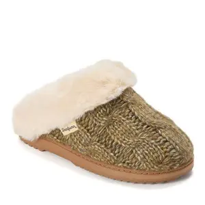 DEARFOAMS Nicki Knit Scuff Cable Knit Slippers - Loden