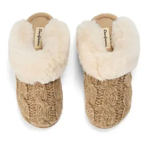 DEARFOAMS Nicki Knit Scuff Cable Knit Slippers - Oatmeal
