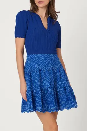 Shoshanna Eyelet Knit Combo Fit-and-flare Dress