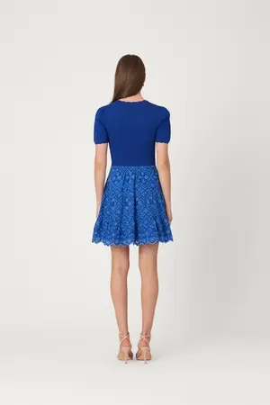 Shoshanna Eyelet Knit Combo Fit-and-flare Dress