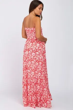 PINKBLUSH Floral Strapless Smocked Maxi Dress