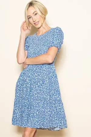 PINKBLUSH Floral Puff Sleeve Smocked Maternity Dress - Blue