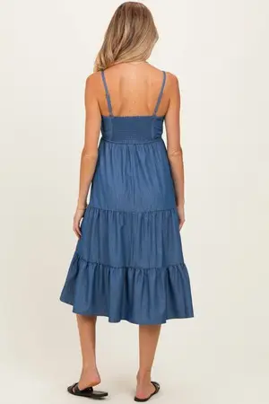 PINKBLUSH Tiered Sleeveless Maternity Midi Dress