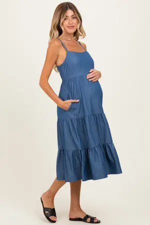 PINKBLUSH Tiered Sleeveless Maternity Midi Dress
