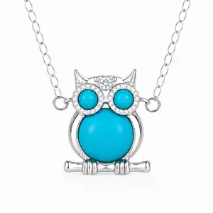 DONATELLO GIAN Owl Turquoise Pendant Necklace - Silver