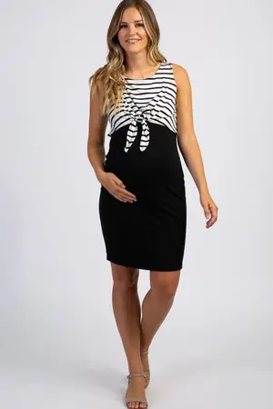 PINKBLUSH Striped Layered Tie Front Maternity Dress