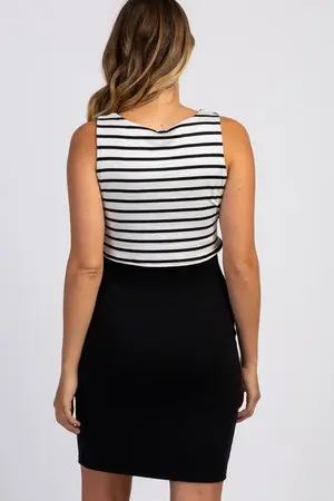 PINKBLUSH Striped Layered Tie Front Maternity Dress