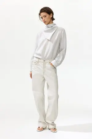 H&m Striped Textured Blouse With Scarf