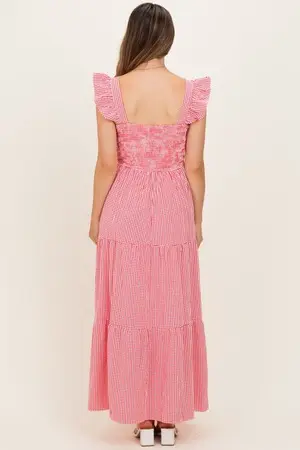 PINKBLUSH Gingham Ruffle Strap Smocked Maxi Dress