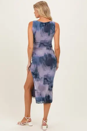 PINKBLUSH Sleeveless Mesh Abstract Print Midi Maternity Dress