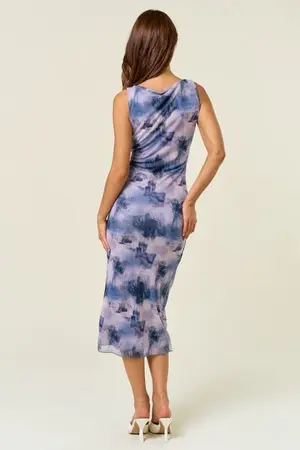 PINKBLUSH Sleeveless Mesh Abstract Print Midi Maternity Dress