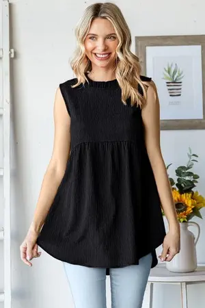 PINKBLUSH Sleeveless Ruffle Mock Neck Maternity Blouse - Black