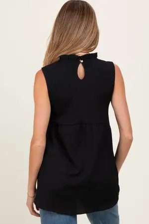 PINKBLUSH Sleeveless Ruffle Mock Neck Maternity Blouse - Black