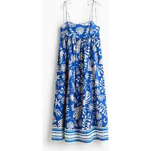 H&m Tie-strap Midi Dress Blue/patterned