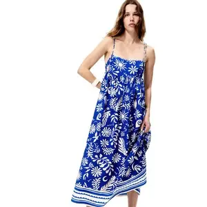 H&m Tie-strap Midi Dress - Blue/patterned
