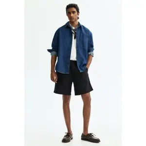 H&m Relaxed Fit Linen Shorts With Elasticated Waistband - Black