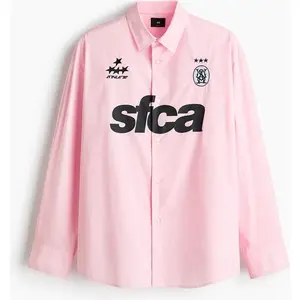 H&m Relaxed Fit Printed Cotton Poplin Shirt Pink/sfca