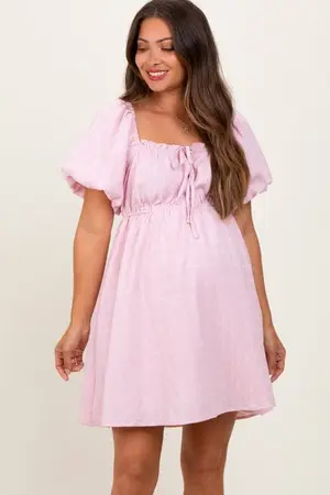 PINKBLUSH Textured Bubble Sleeve Maternity Mini Dress - Pink