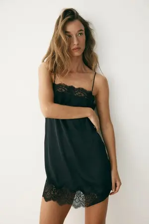 H&m Lace-trimmed Satin Nightslip