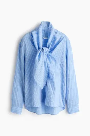 H&m Scarf-collar Shirt Blue/striped