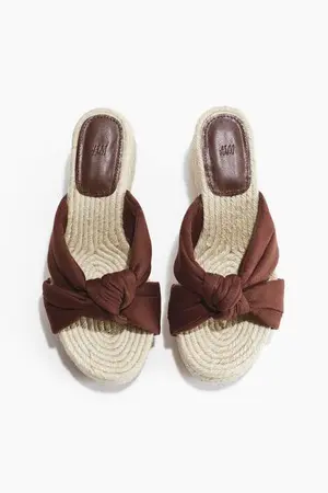 H&m Wedge Espadrilles With Knotted Straps - Brown