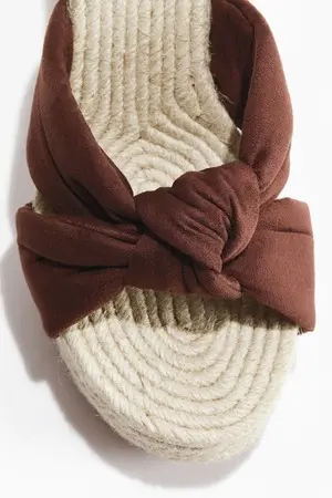 H&m Wedge Espadrilles With Knotted Straps - Brown