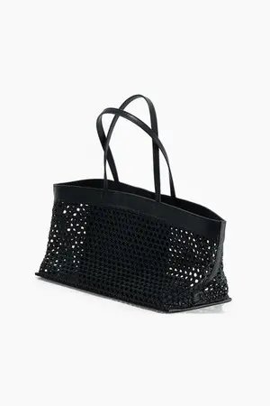 H&m Lattice-weave Shopper With Metal Hook Fastening - Black