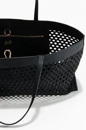 H&m Lattice-weave Shopper With Metal Hook Fastening