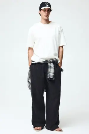 H&m Loose Fit Cotton Muslin Trousers - Black
