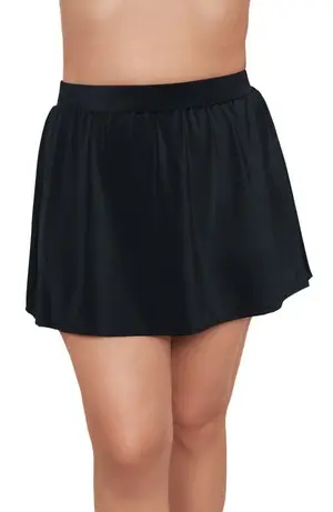 TRIMSHAPER Mid-rise Wide Waistband Control Swim Skirt - Black