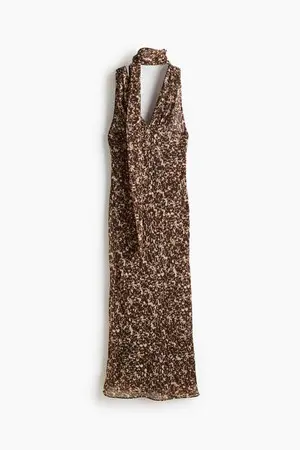 H&m Long Chiffon Dress With Scarf Detail