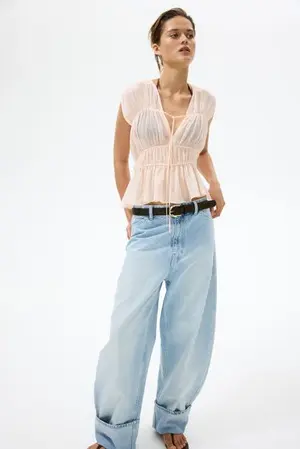 H&M Ruched Cotton Blouse