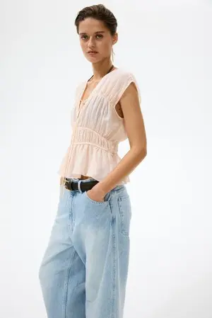 H&M Ruched Cotton Blouse