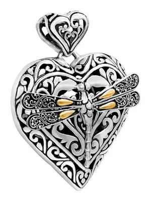 DEVATA Sterling And 18k Gold Dragonfly Heart Pendant Necklace