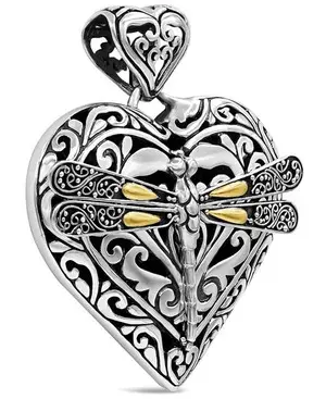 DEVATA Sterling And 18k Gold Dragonfly Heart Pendant