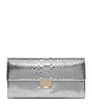 TOM FORD Large Laminated Leather Clutch Bag - Silver