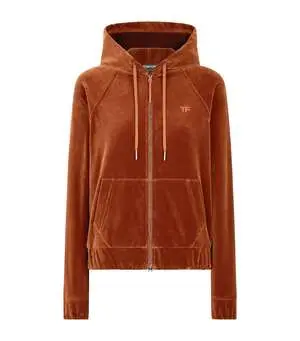 TOM FORD Velour Zip-up Hoodie - Brown