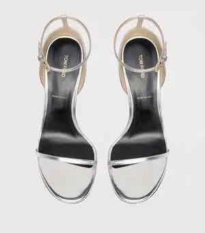 TOM FORD Metallic Leather Heeled Sandals - Silver