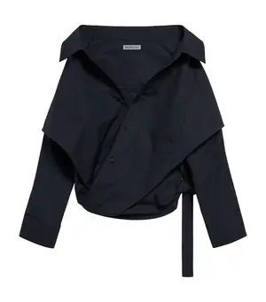Balenciaga Cotton Off-the-shoulder Asymmetric Shirt - Black