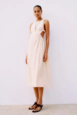 H&m Open-back Maxi Dress With Side Cut-outs - Light Beige